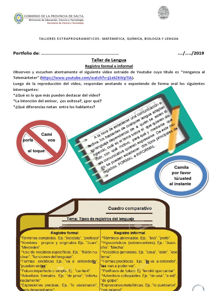 Taller de Lengua - Registro Formal e Informal | PDF