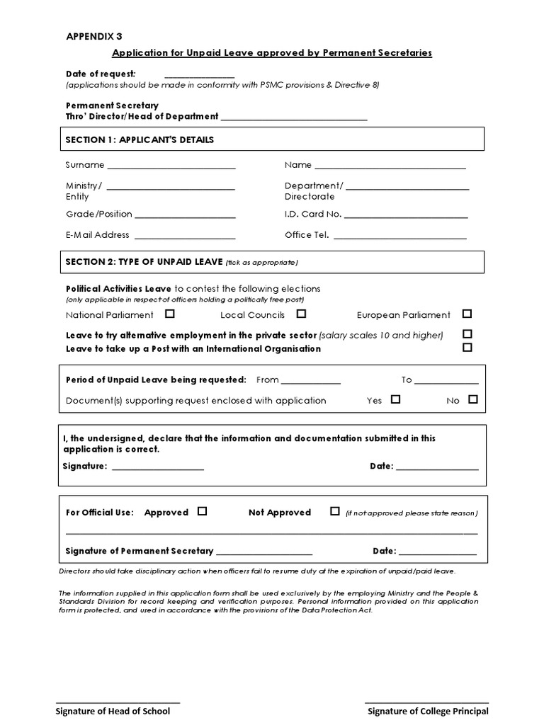 Unpaid Leave Application Form | PDF | Social Institutions | Social Science