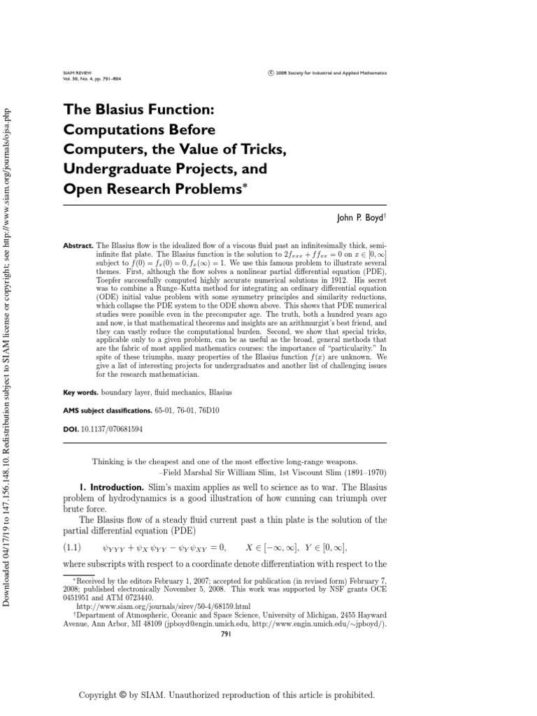 The Blasius Function | PDF | Partial Differential Equation | Ordinary ...
