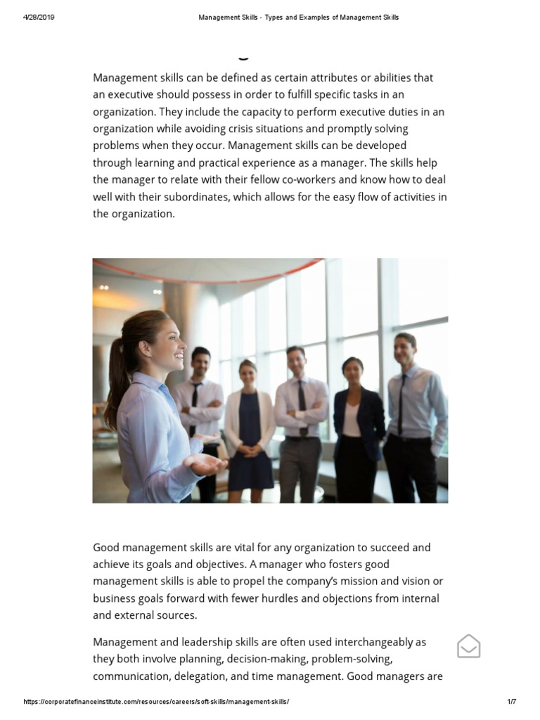 Management Skills - Types and Examples of Management Skills PDF | PDF ...