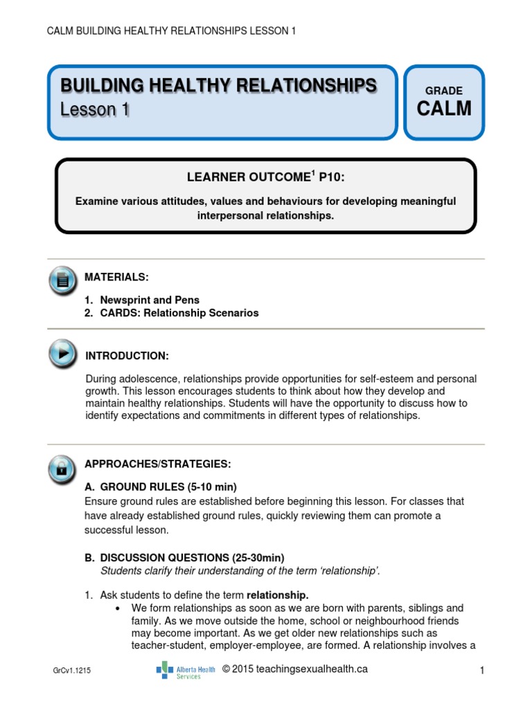 CALM Relationships Lesson 1 2015 | PDF | Interpersonal Relationships ...