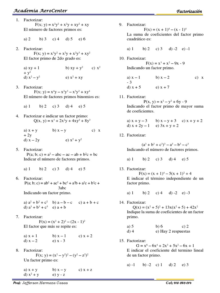 Factorizacion | PDF | Factorización | Matemática Elemental