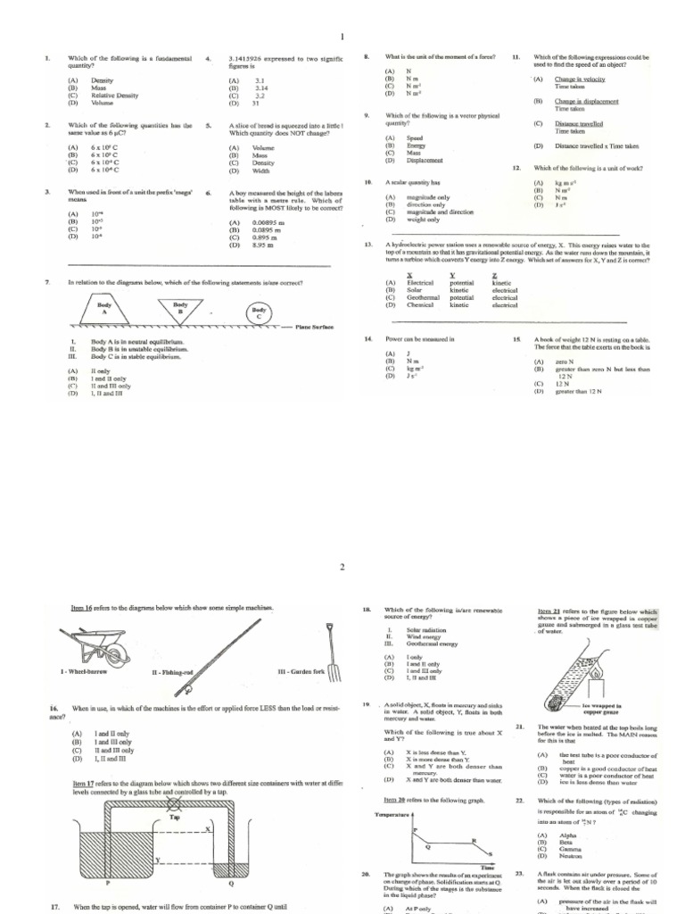 Csec Physics 2011 MCQ | PDF