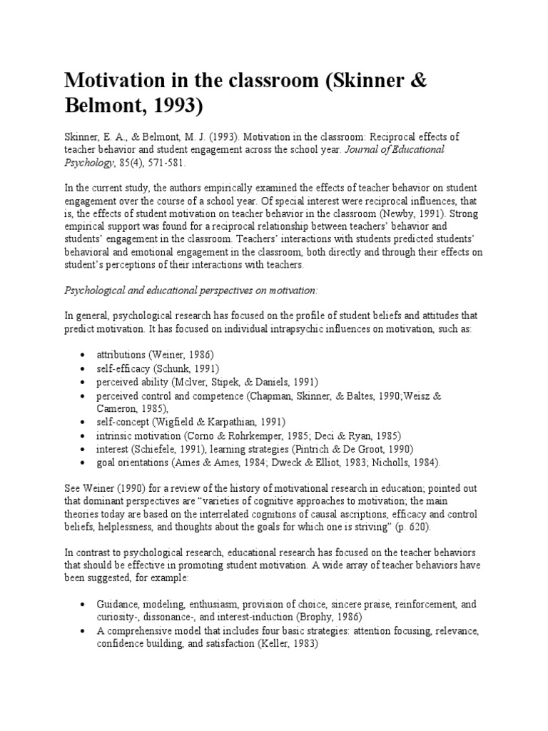 Motivation in The Classroom | PDF | Motivational | Teachers