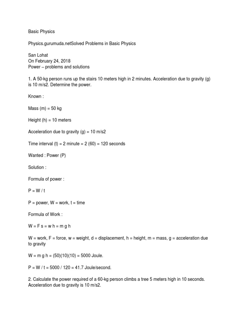Power Problems | PDF | Waves | Mass