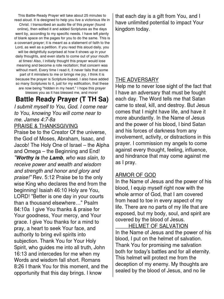 Battle-Ready Prayer for Spiritual Warfare | PDF | Prayer | John The Baptist