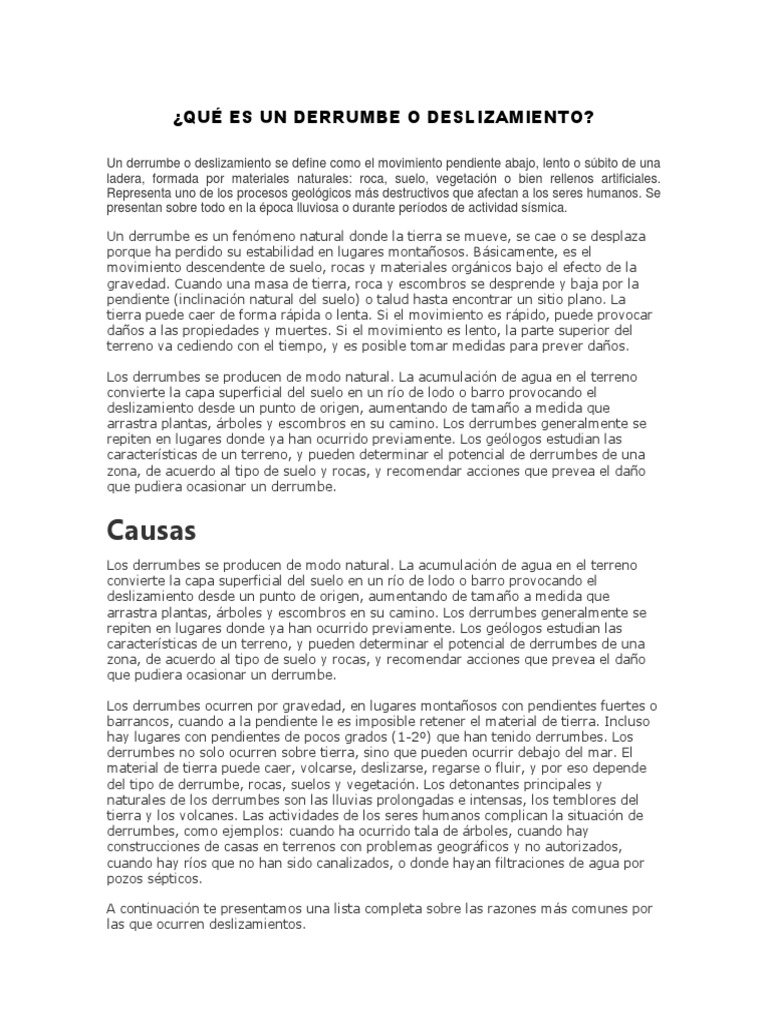 Un Derrumbe Es Un Fenómeno Natural Donde La Tierra Se Mueve | PDF ...