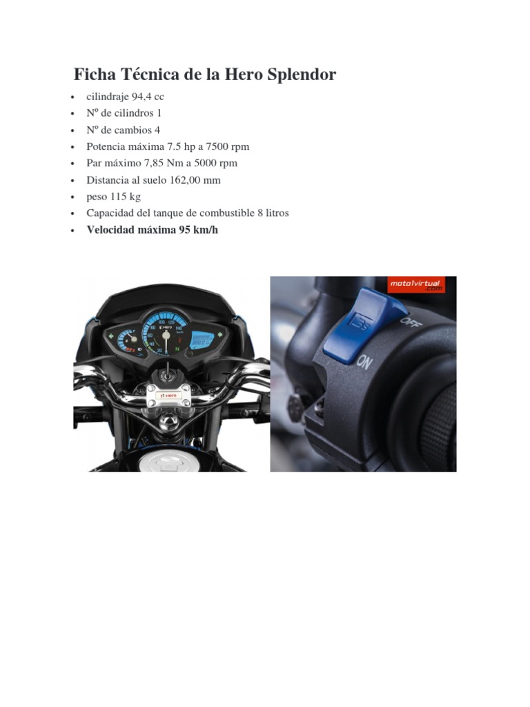Ficha Técnica de La Hero Splendor 110 | PDF