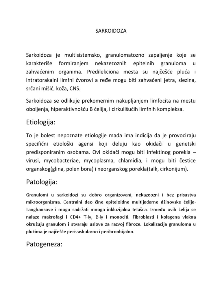 SARKOIDOZA Pluca | PDF