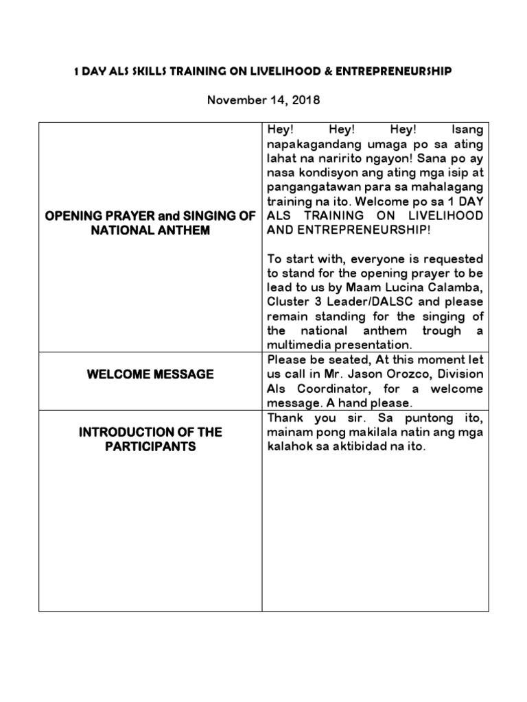 1 Day Als Skills Training On Livelihood | PDF
