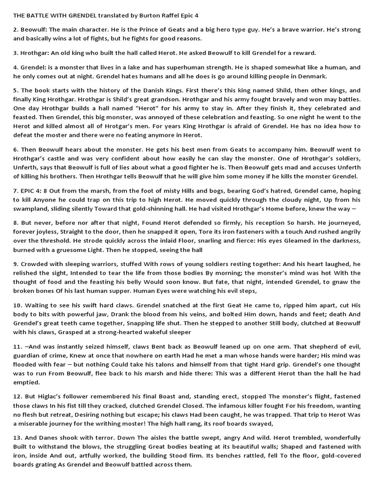 The BATTLE WITH GRENDEL Translated by Burton Raffel Epic 4 | Download ...