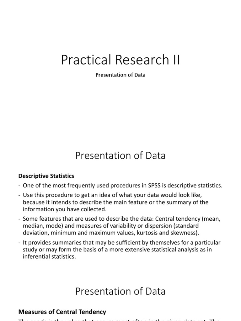 Practical Research II Presentation of Data | PDF | Descriptive ...