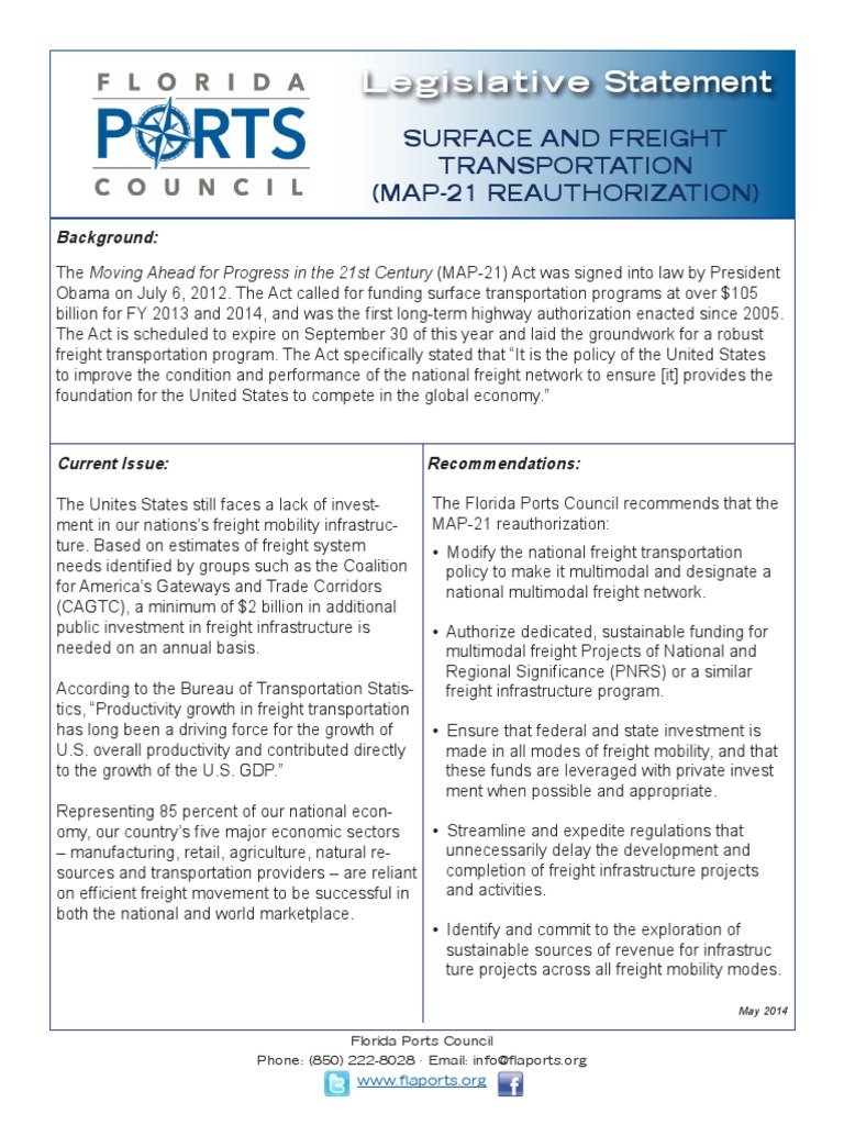 MAP 21 Legislative One Pager2014 PDF | PDF | Infrastructure | Transport