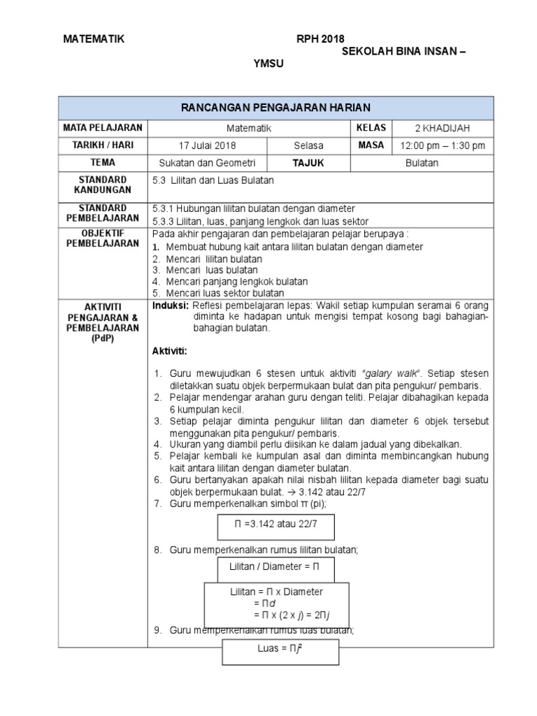 Rumus Lilitan dan Luas Bulatan | PDF