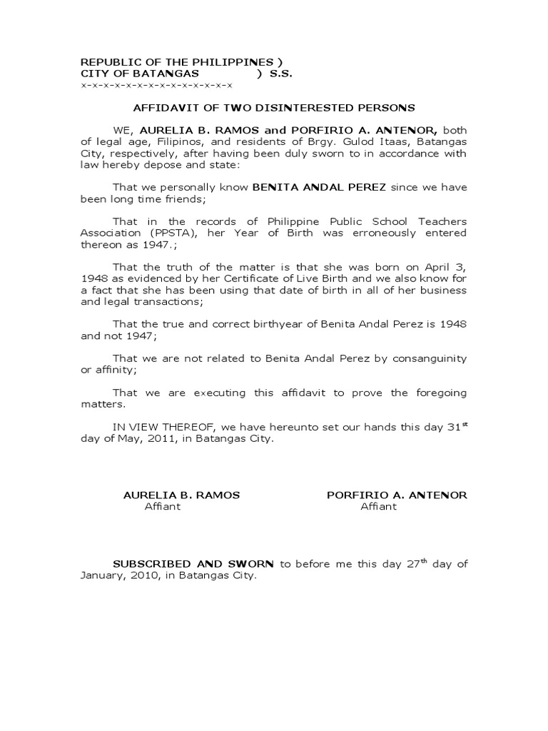 Affidavit - 2 Disinterested2 | PDF | Affidavit | Comparative Law