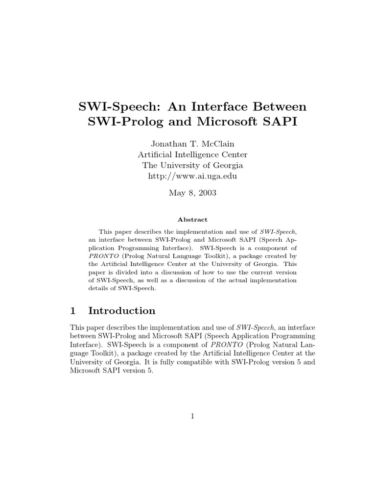 SWI-Speech: An Interface Between SWI-Prolog and Microsoft SAPI | PDF ...
