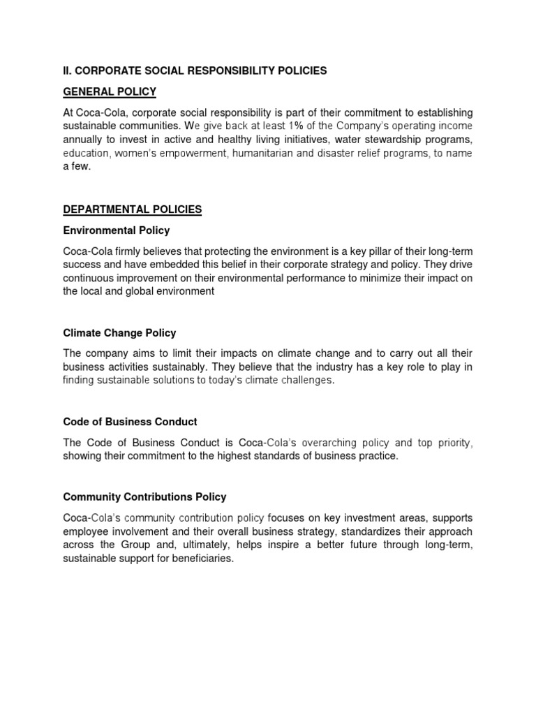 Corporate Social Responsibility Policies | PDF | Sustainability | Corporate Social Responsibility