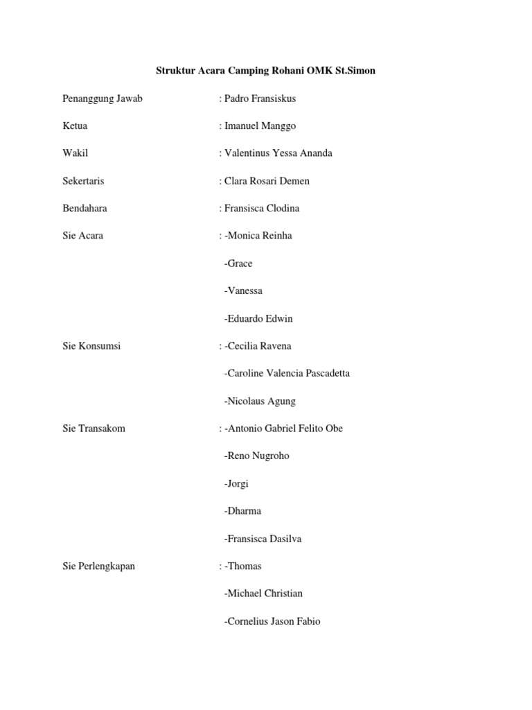 Struktur Acara Camping Rohani OMK ST | PDF