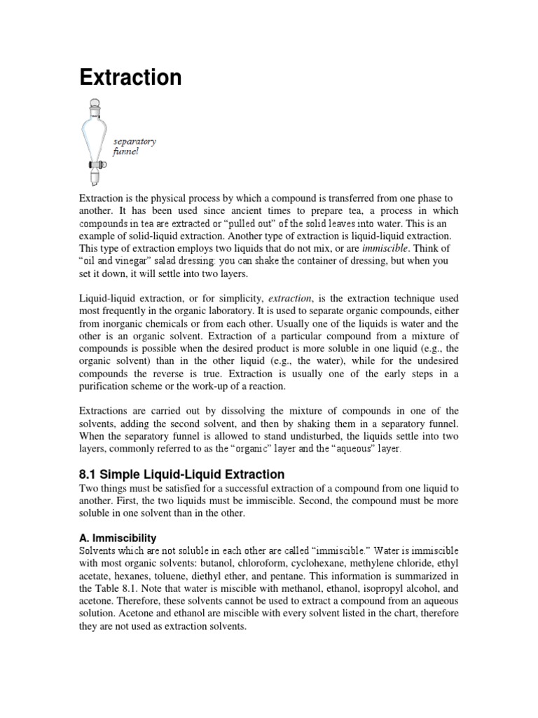 Extraction: 8.1 Simple Liquid-Liquid Extraction | PDF | Solubility ...