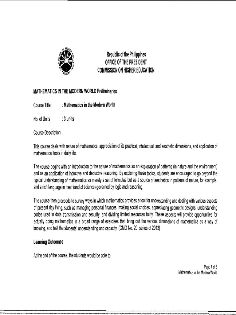 CHED Mathematics-in-the-Modern-World Syllabus PDF | PDF