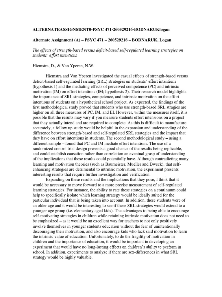 The Effects of Strength-Based Versus Deficit-Based Self-Regulated ...