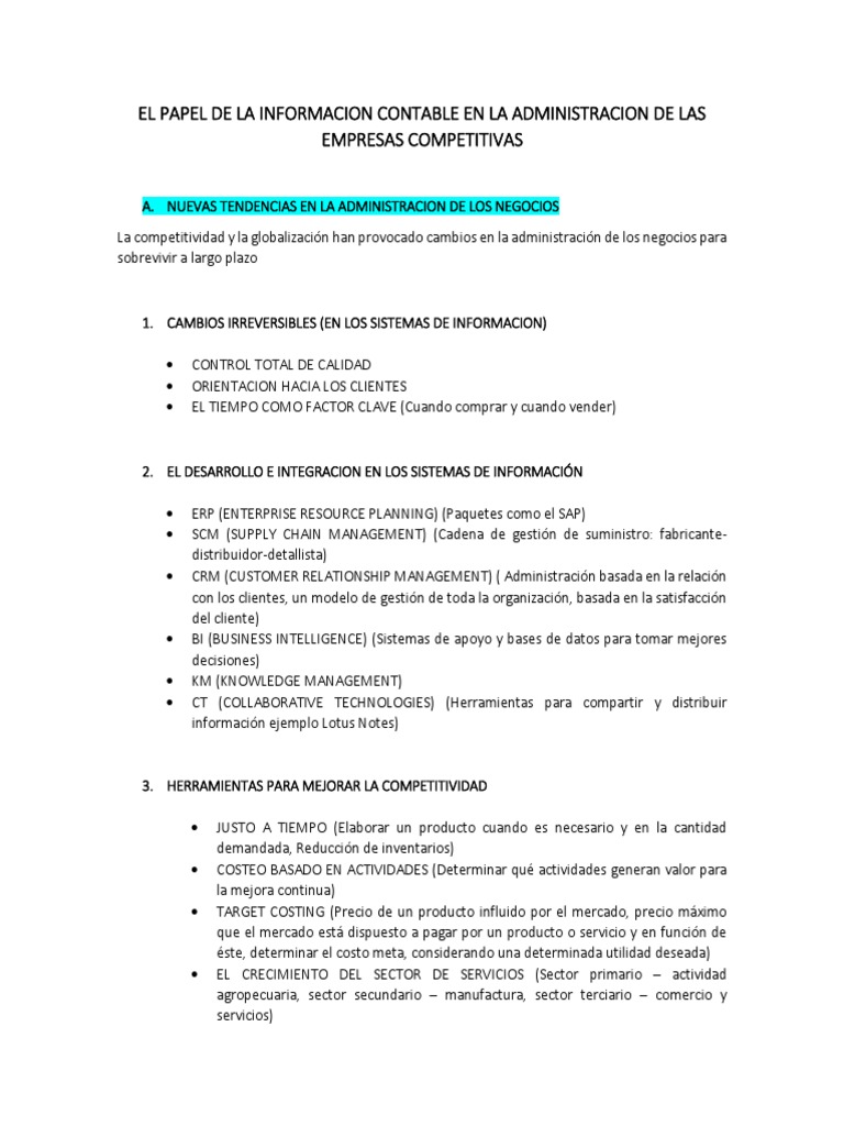 Cap 1 El Papel de La Informacion Contable en La Administracion de Las Empresas Competitivas ...