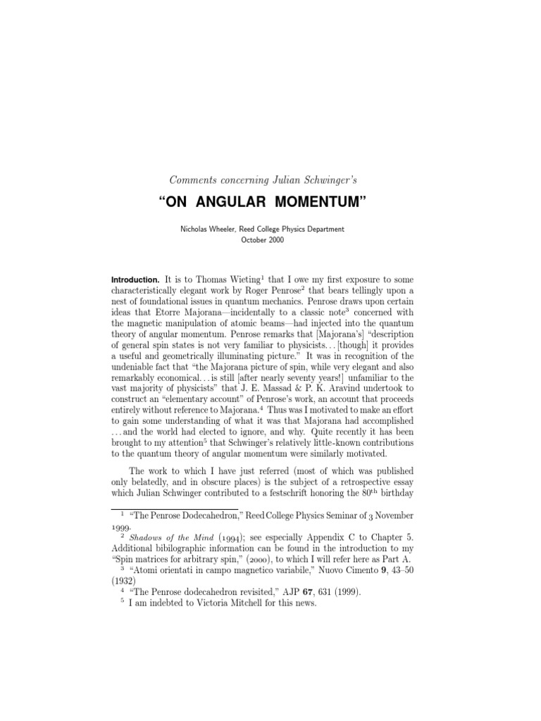 D1. Wheeler, Schwinger | PDF | Spin (Physics) | Quantum Mechanics