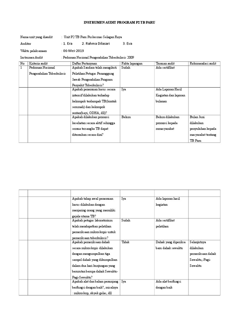 Instrumen Audit Internal Program TB | PDF | Pengembangan Diri