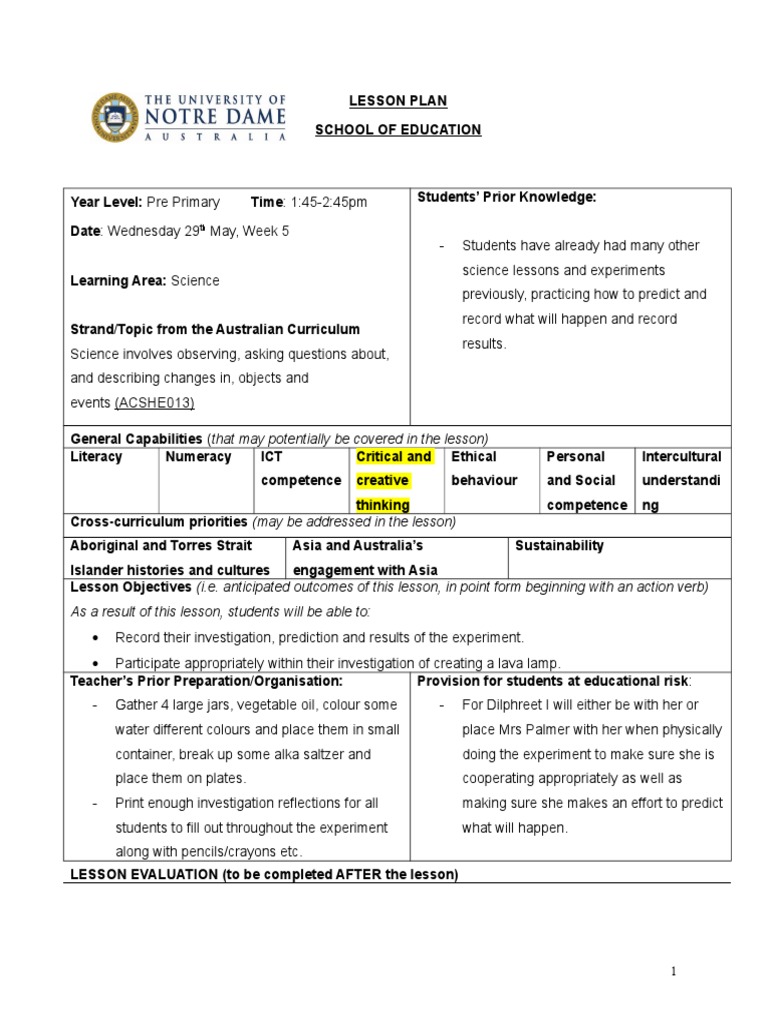 Lava Lamp Experiment Lesson Plan | PDF | Lesson Plan | Teachers