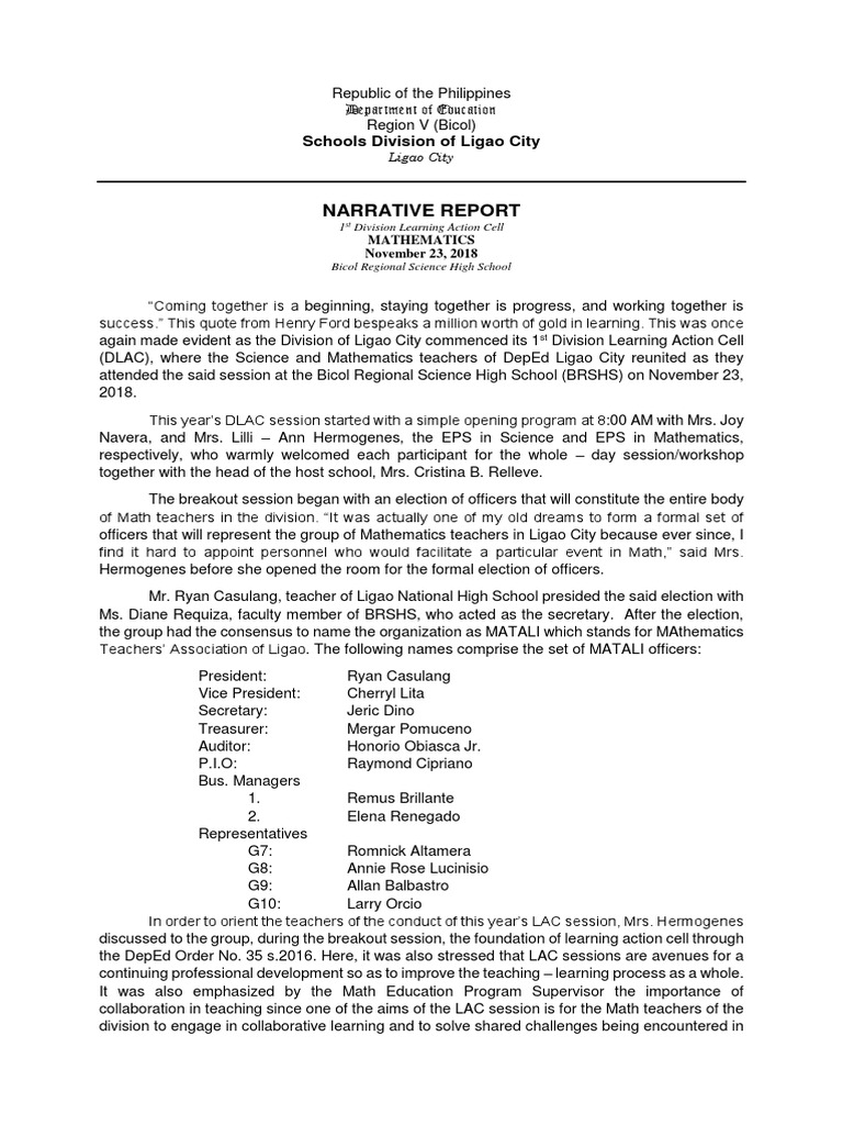 Narrative Report | PDF | Lesson Plan | Epistemology