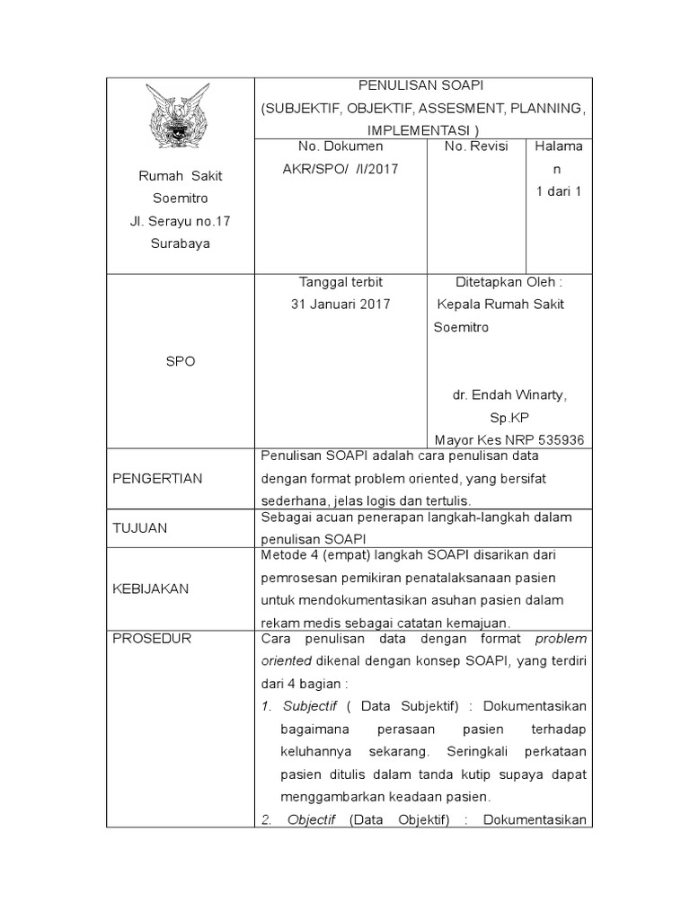 Panduan Penulisan SOAPI Rumah Sakit | PDF