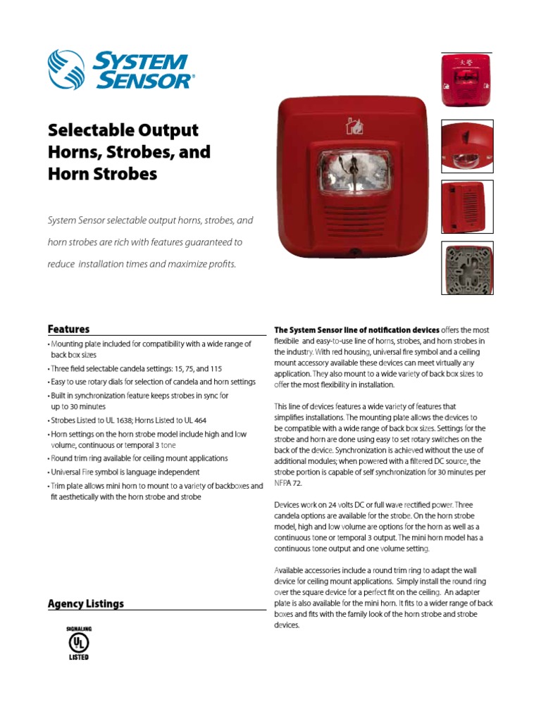 Selectable Output Horns, Strobes, and Horn Strobes | PDF | Power Supply ...