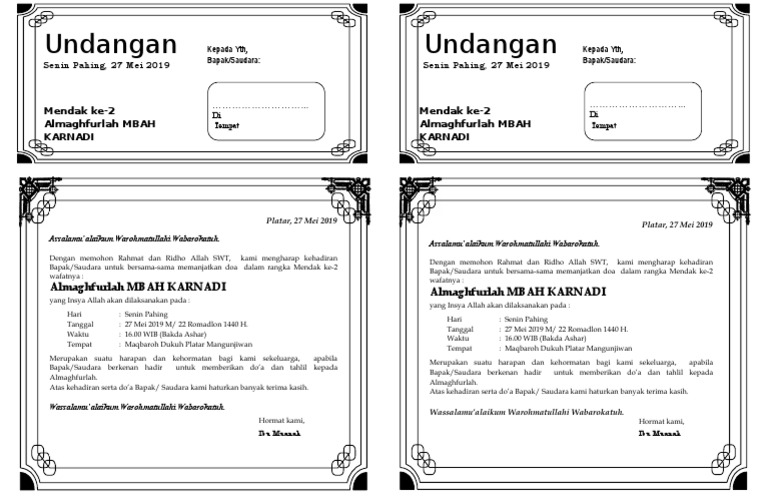 Undangan Mendak ke-2 Mbah Karnadi | PDF