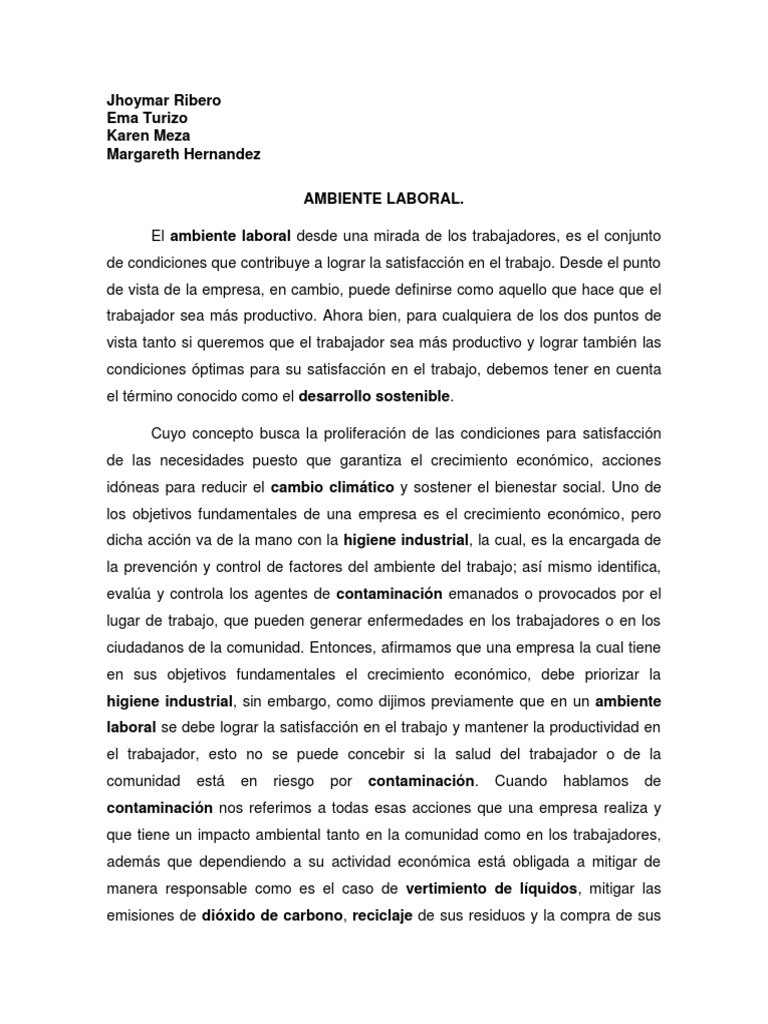 Impacto del Ambiente Laboral en la Sostenibilidad | PDF | Seguridad y ...