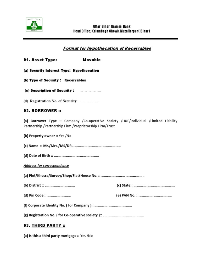 Hypothecation Format for Receivables | PDF | Security Interest | Loans
