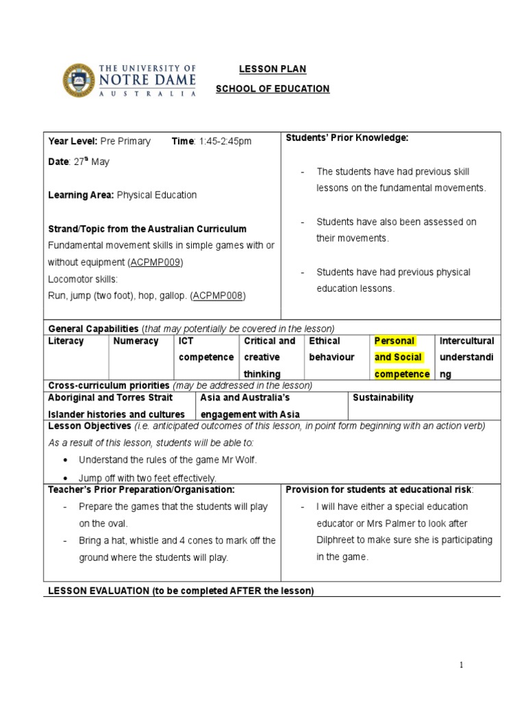 Physical Education Lesson Week 5 Lesson Plan | PDF | Physical Education ...