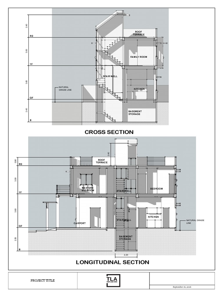 A Cross-Sectional and Longitudinal View of a Two-Story Home with Roof ...