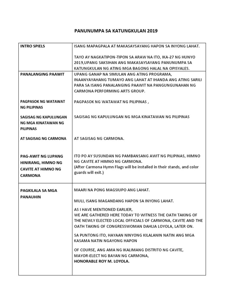 Panunumpa 2019 | PDF