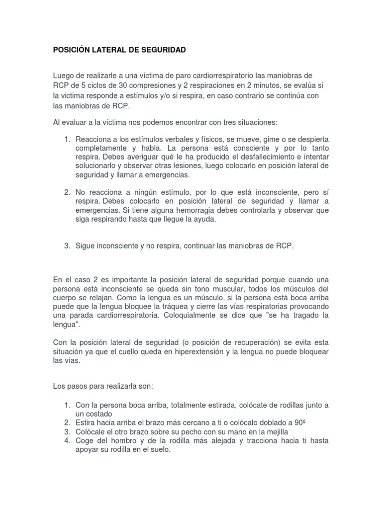 Posición Lateral de Seguridad en RCP | PDF | Salud y bienestar