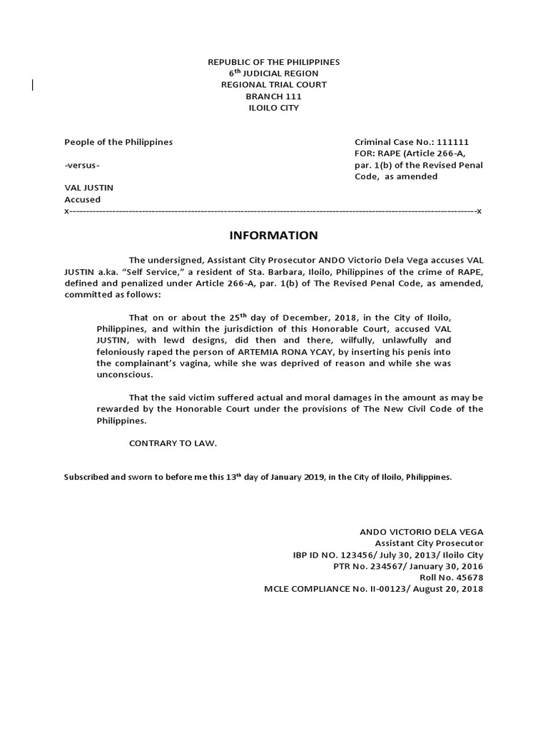 LEGAL FORMS Assignment Criminal Information Sample | Prosecutor ...