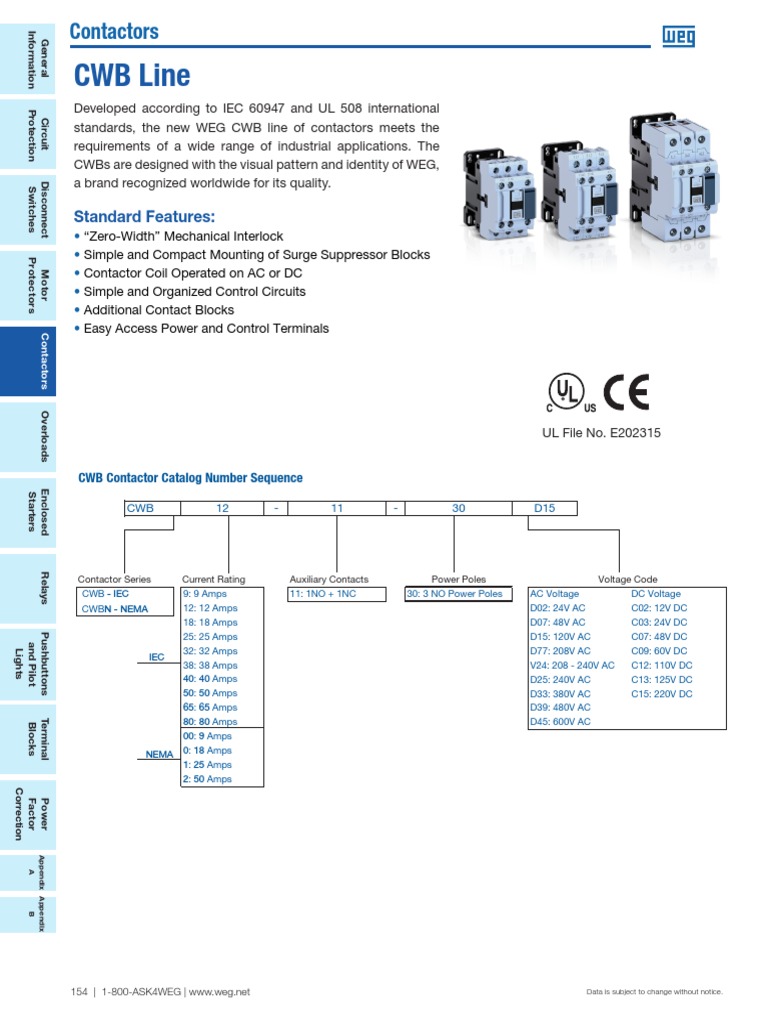 WEG CWB CWBN Contactors Catalog en | PDF | Relay | Electrical Equipment