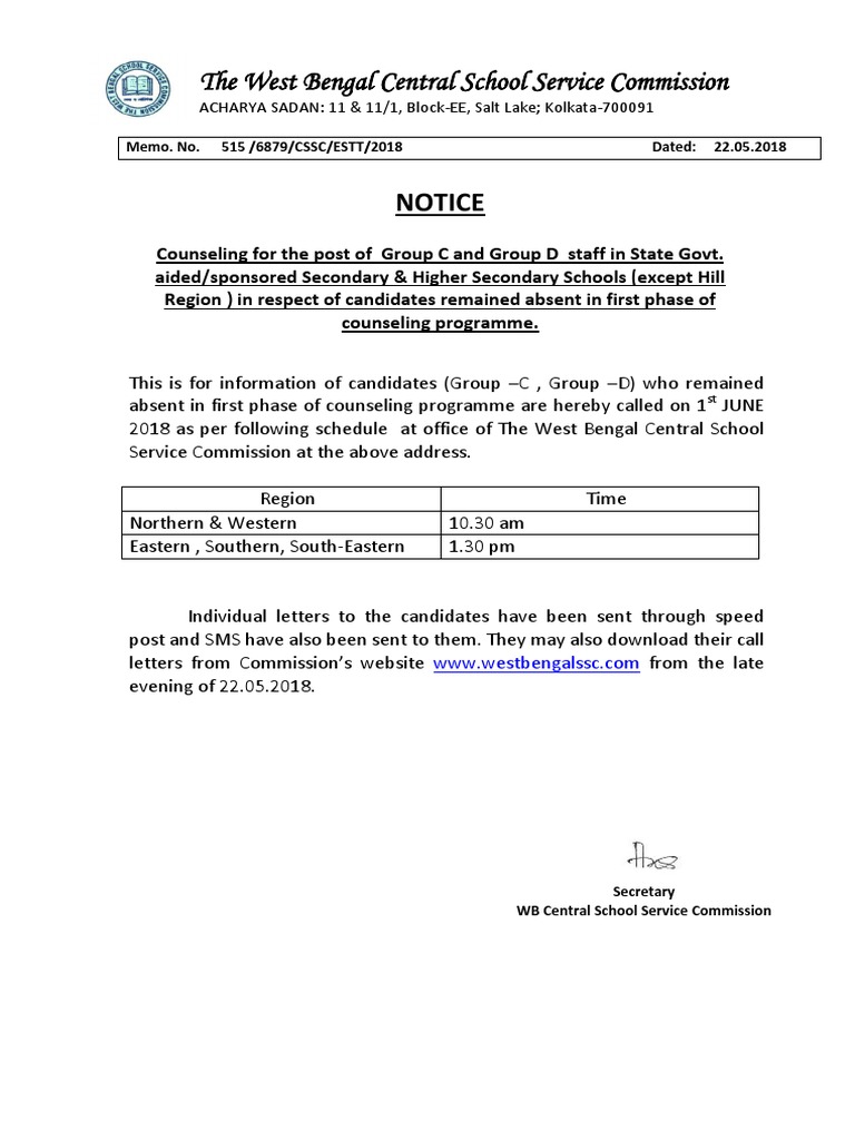 NOTICE Counseling For The Post of Group C and Group D | PDF