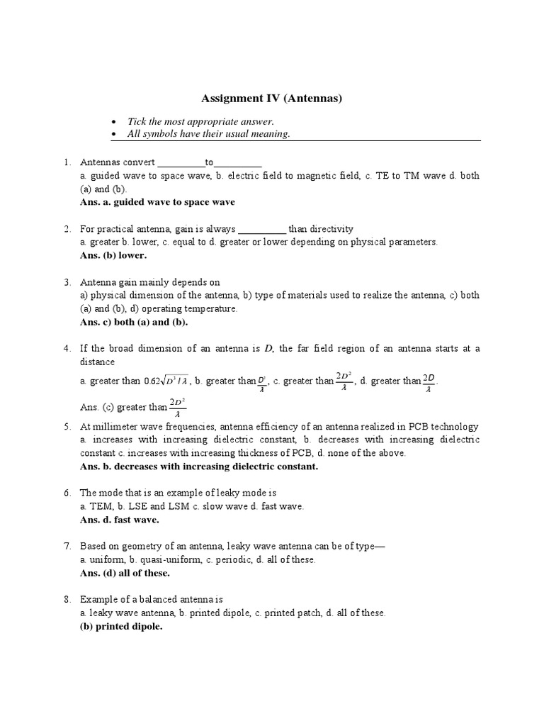 Antenna Assignment Solution | PDF | Antenna (Radio) | Wireless