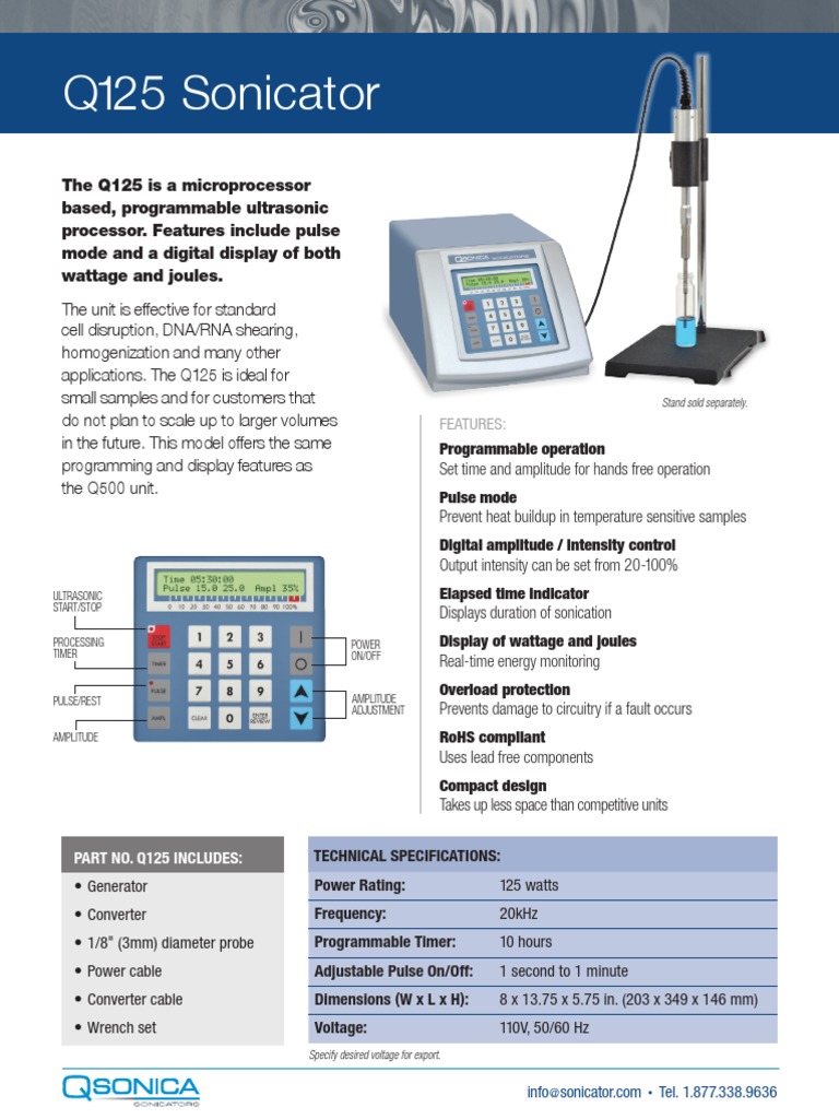 Q125 Sonicator And Accessories Pdf Amplitude Electric Power
