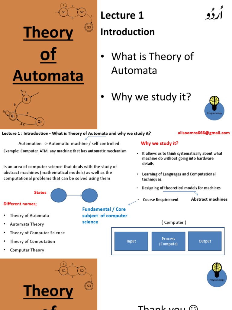 Theory Automata: - What Is Theory of Automata - Why We Study It? | PDF