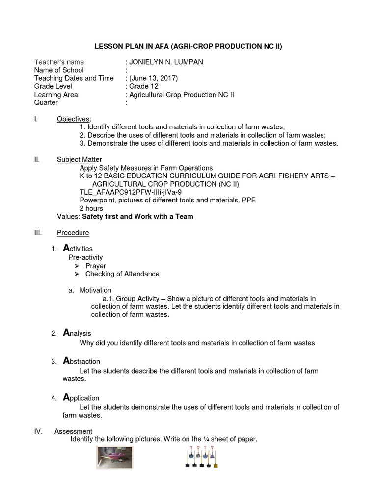 Lesson Plan in Afa Agri-Crop Production | PDF | Lesson Plan | Teachers