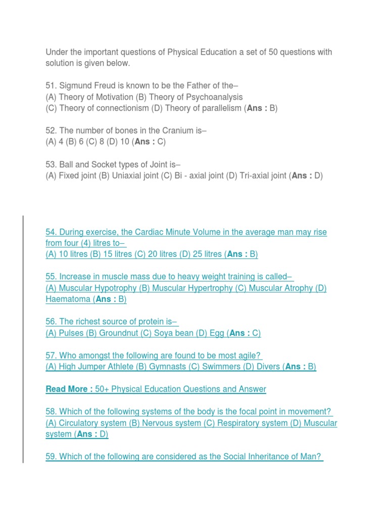 Read More: 50+ Physical Education Questions and Answer | PDF | Heart ...