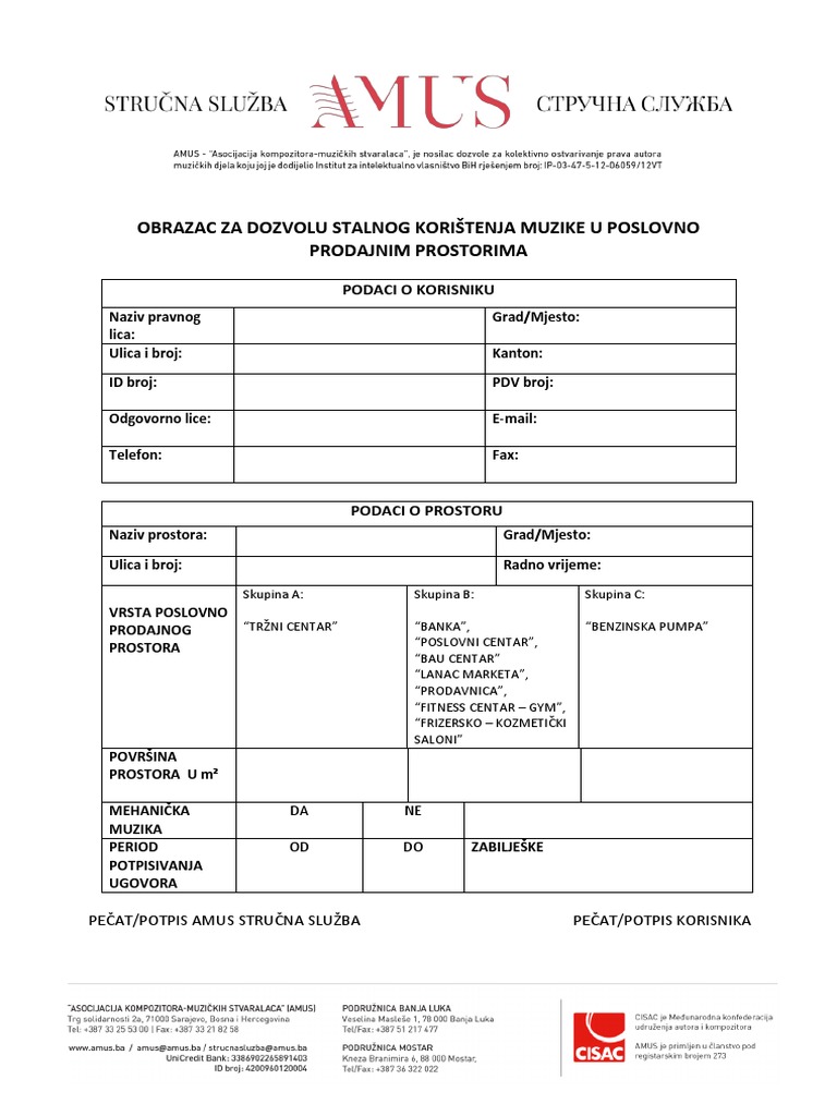 Obrazac Za Poslovno Prodajne Objekte | PDF