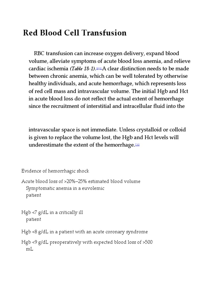 Red Blood Cell Transfusion Guidelines | PDF | Anemia | Blood