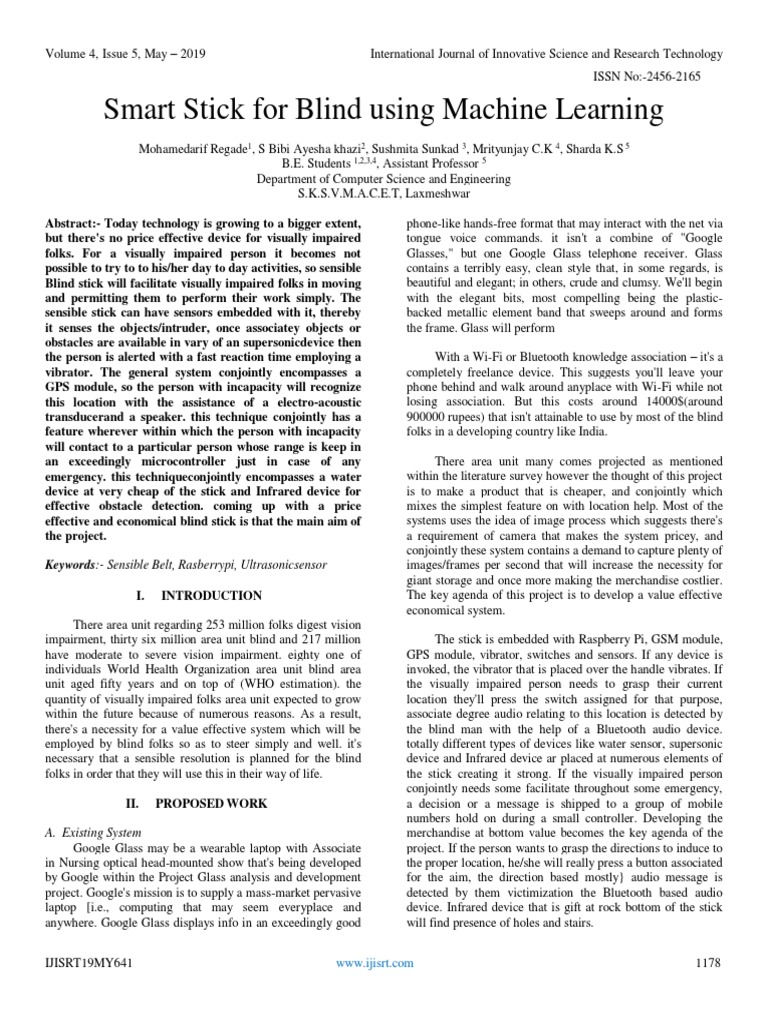 Smart Stick For Blind Using Machine Learning | PDF | Application ...